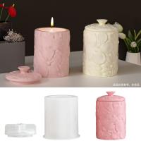 China Cross border new product cylindrical relief flower storage jar silicone mold DIY aromatherapy gypsum candle cup mold for sale