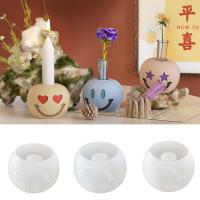 China DIY resin plaster candle holder ornament, round heart-shaped star smiling face flower planter, silicone mold for sale