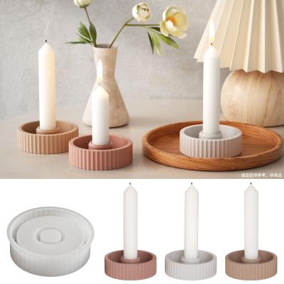 China Circular striped long pole candle holder silicone mold aromatherapy gypsum resin candle base grinding tool for sale