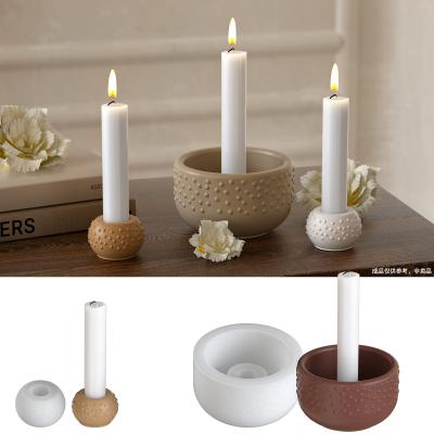 China Circular polka dot sized candle holder storage bowl DIY aromatherapy candle base gypsum silicone mold for sale