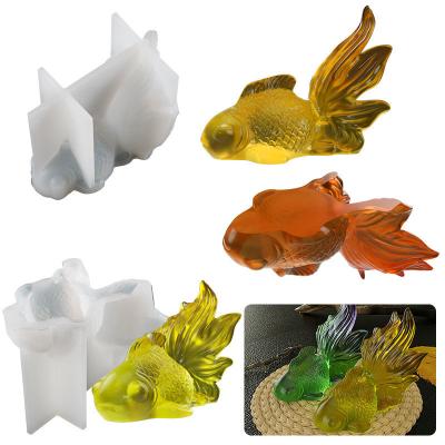 China DIY crystal dropper 3D koi fish mold, goldfish ornament design, cake decoration silicone mold for sale