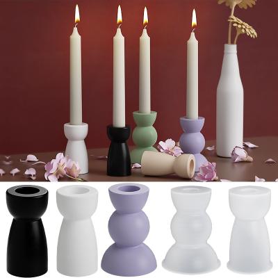 China DIY crystal dropper resin semi-circular geometric candle holder gypsum candlelight dinner ornament silicone mold for sale