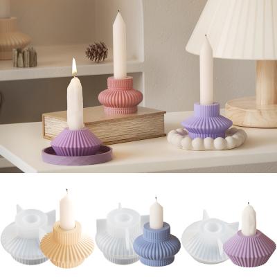 China Crystal drip glue lantern geometric stripe table DIY gypsum fine wax candle holder ornament silicone mold for sale