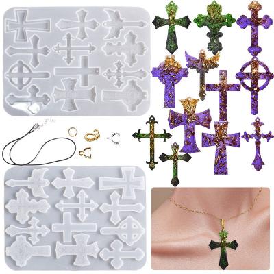 China DIY crystal drop glue cross necklace pendant grinding tool 12 pairs earrings bracelet silicone mold for sale