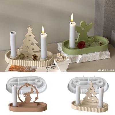 China DIY elliptical striped candle tray dropper mold Christmas gypsum candle holder display table silicone mold for sale