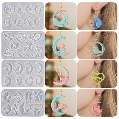 China DIY Crystal Drop Gel Moon Animal Love Earrings Silicone Mold Love Parent Child Pendant Earrings Jewelry Grinding Tools for sale