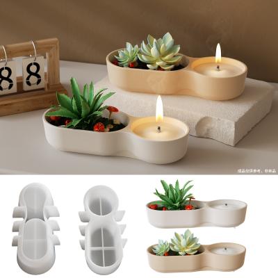 China Drip glue gypsum double mouth flowerpot potted storage box DIY aromatherapy candle cup ornament silicone mold for sale