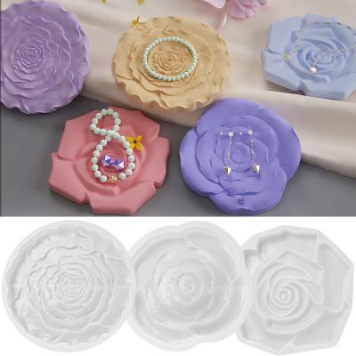 China DIY Glue Rose Jewelry Tray, Ring Earring Storage Tray, Gypsum Cup Mat, Silicone Mold for sale