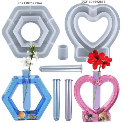 China DIY crystal dropper mold hexagonal, heart-shaped flower pot test tube culture water plant silicone mold for sale