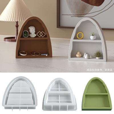 China DIY Aromatherapy Gypsum Arched Two Grid Storage Tray Mold, Small Doll Jewelry Display Platform, Silicone Mold for sale