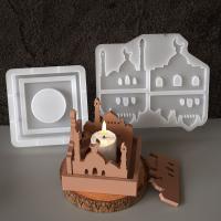 China DIY Easter Festival Creative Gypsum Castle Candle Base Aromatherapy House Candlestick Silicone Mold for sale