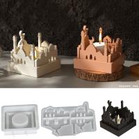 China DIY Easter Festival Creative Gypsum Castle Candle Base Aromatherapy House Candlestick Silicone Mold for sale