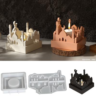China DIY Easter Festival Creative Gypsum Castle Candle Base Aromatherapy House Candlestick Silicone Mold for sale