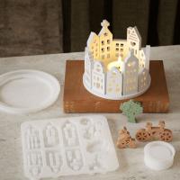 China Easter hollow house candle holder gypsum ornament rabbit bike love house candle small night light silicone mold for sale