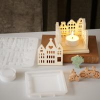 China Easter hollow house candle holder gypsum ornament rabbit bike love house candle small night light silicone mold for sale
