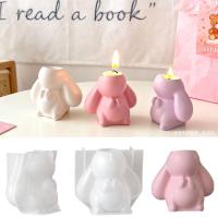 China Easter Prayer Big Ear Rabbit Candlestick Silicone Mold DIY Aromatherapy Gypsum Candlestick Base Dropping Mold for sale