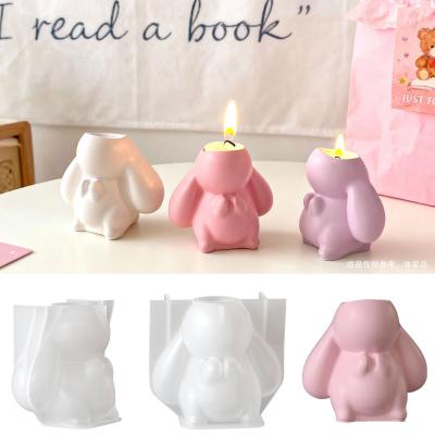 China Easter Prayer Big Ear Rabbit Candlestick Silicone Mold DIY Aromatherapy Gypsum Candlestick Base Dropping Mold for sale