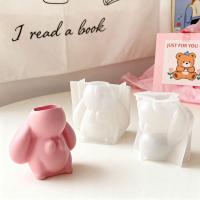 China Easter Prayer Big Ear Rabbit Candlestick Silicone Mold DIY Aromatherapy Gypsum Candlestick Base Dropping Mold for sale