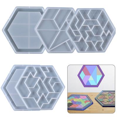China DIY crystal drop glue mold hexagonal tangram puzzle home decoration silicone mold wholesale for sale