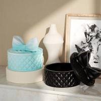 China DIY Crystal Dropping Resin Gypsum Leather Pattern Grid Bow Storage Box Jewelry Platform Silicone Mold for sale