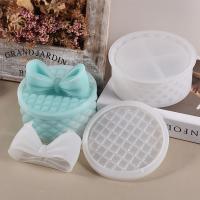 China DIY Crystal Dropping Resin Gypsum Leather Pattern Grid Bow Storage Box Jewelry Platform Silicone Mold for sale