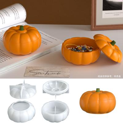 China Halloween Simple Dropping Plaster Pumpkin Storage Box Silicone Mold DIY Aromatherapy Candle Cup Mold for sale