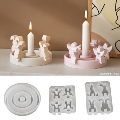 China Easter 4 Rabbit Plug in Platform Mold DIY Aromatherapy Gypsum 4 Angel Candlestick Silicone Mold for sale