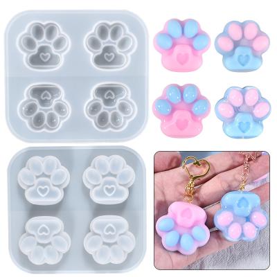 China DIY Crystal Dropping Glue Mold Matte and Mirror Love Cat Claw Keychain Decoration Silicone Mold for sale