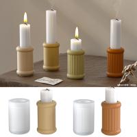 China Cylindrical tube smooth striped candle holder silicone mold DIY aromatherapy gypsum cement resin grinding tool for sale