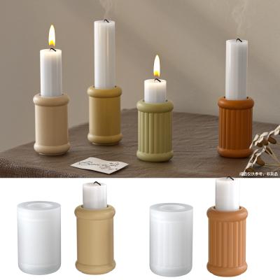 China Cylindrical tube smooth striped candle holder silicone mold DIY aromatherapy gypsum cement resin grinding tool for sale