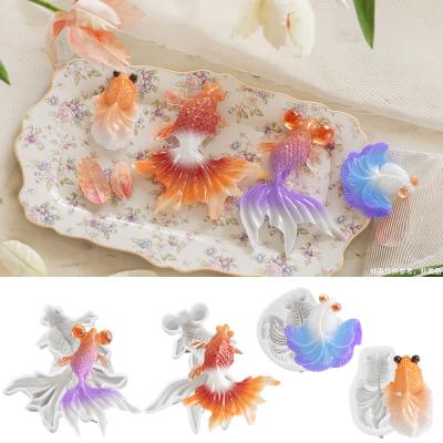 China Crystal Drip Glue DIY Goldfish Koi Earrings Pendant Keychain Fish Tank Landscape Carp Silicone Mold for sale