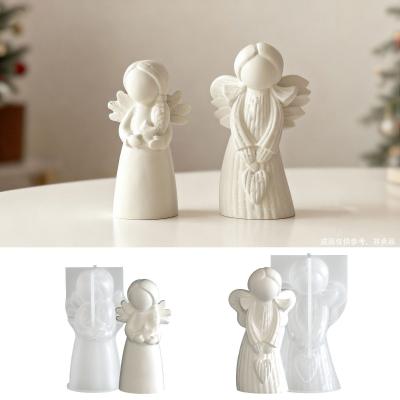 China Cross border Angel Wings Girl Silicone Mold DIY Smooth Striped Angel Candle Gypsum Mold for sale