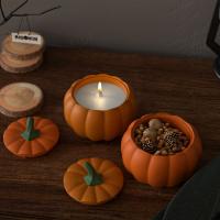 China Large Aromatherapy Gypsum Resin Pumpkin Storage Box Silicone Mold DIY Halloween Candle Cup Mold for sale