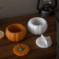 China Large Aromatherapy Gypsum Resin Pumpkin Storage Box Silicone Mold DIY Halloween Candle Cup Mold for sale