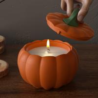 China Large Aromatherapy Gypsum Resin Pumpkin Storage Box Silicone Mold DIY Halloween Candle Cup Mold for sale