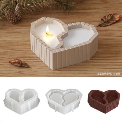 China Two grid heart-shaped silicone mold DIY smooth striped heart-shaped candle cup storage box gypsum mold for sale