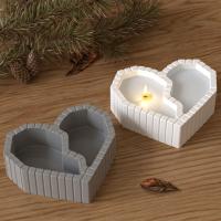 China Two grid heart-shaped silicone mold DIY smooth striped heart-shaped candle cup storage box gypsum mold for sale