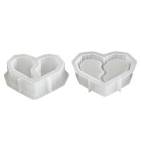 China Two grid heart-shaped silicone mold DIY smooth striped heart-shaped candle cup storage box gypsum mold for sale