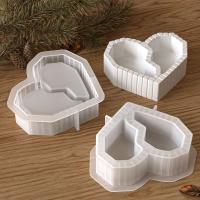 China Two grid heart-shaped silicone mold DIY smooth striped heart-shaped candle cup storage box gypsum mold for sale