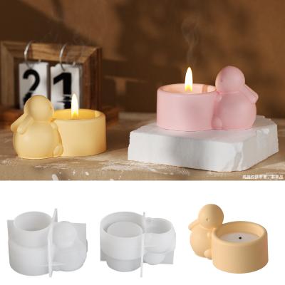 China Cute bunny candle holder silicone mold DIY gypsum bunny candle cup storage jar dropper mold for sale