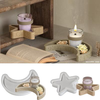 China Star Moon Gypsum Ornament Tray Silicone Mold DIY Five pointed Star Candlestick Dish Dropping Mold for sale