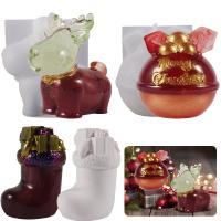 China DIY Christmas Candle Dropping Glue Grinding Gypsum 3D Elk Socks Christmas Fruit Ornament Silicone Mold for sale