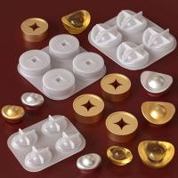 China Spring Festival Celebration Silicone Mold DIY Four Grid Jubao Zhaocai Yuanbao Ping An Copper Coin Buckle Dropping Mold for sale