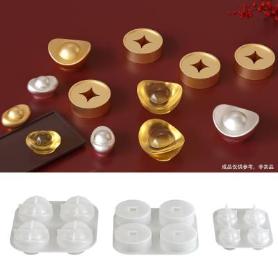 China Spring Festival Celebration Silicone Mold DIY Four Grid Jubao Zhaocai Yuanbao Ping An Copper Coin Buckle Dropping Mold for sale
