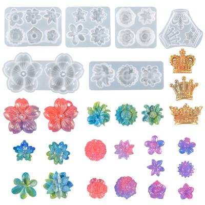 China DIY crystal dropper resin grinding tool, multiple 3D crown flower petal patch pendant silicone molds for sale