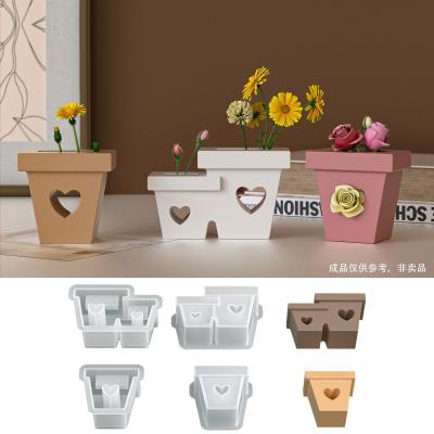 China DIY Aromatherapy Gypsum Hollow Heart Flower Pot Silicone Mold Dry Flower Arrangement Flower Basket Pendant Dropping Mold for sale