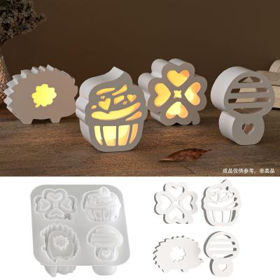 China Silicone mold for four link hollow ornament DIY hedgehog mushroom cake with four leaf clover silhouette gypsum mold for sale