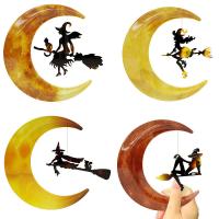 China Crystal Drip Glue Moon Witch Hanging Tool Halloween Riding Broom Witch Hanging Tag Silicone Mold for sale