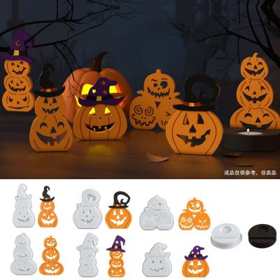 China Halloween Hat Pumpkin Devil Pumpkin Triple Connection Pumpkin Candlestick Plugin Pendant Hanging Silicone Mold for sale