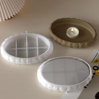 China DIY Aromatherapy Gypsum Cement Elliptical Mirror Rock Pattern Tray Plate Ornament Silicone Mold for sale